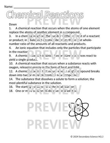 Chemical Reactions Vocabulary Puzzle and Word Search | Chemistry