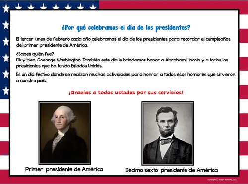 President's Day- Dia de los presidentes/George Washington/Spanish