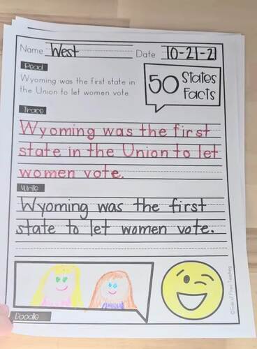 3rd, 4th, 5th Grade 50 States Handwriting Practice Pages (Ready to GO!)
