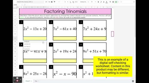 Factoring Quadratic Trinomials Activity | Digital | TPT