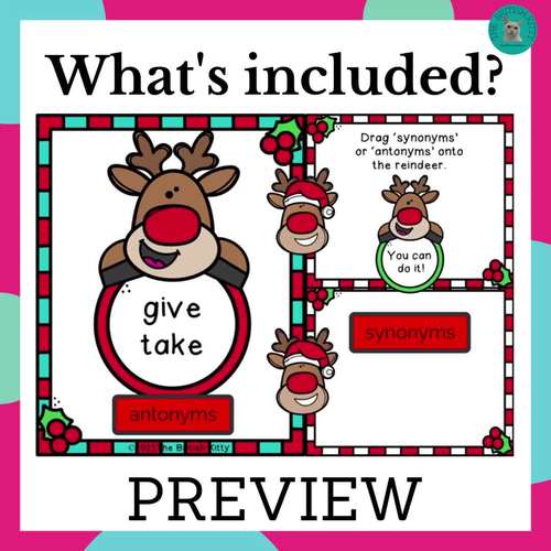 Christmas Reindeer Synonyms and Antonyms Winter Boom Cards™ | TPT