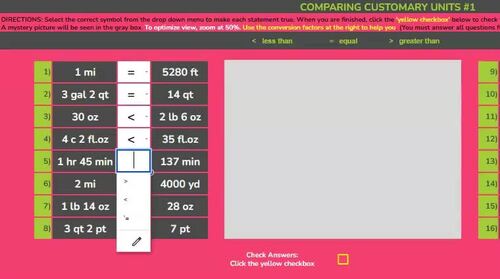 Comparing Customary Units Digital Google Sheetsᵀᴹ and Print Activity