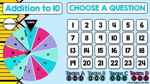 Addition Facts to 10 Spinner Game for use with PowerPoint™ for Math