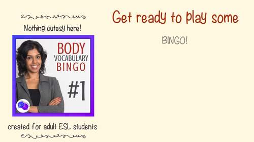 Body Vocabulary Bingo for Adult ESL Set 1 by Rike Neville | TPT