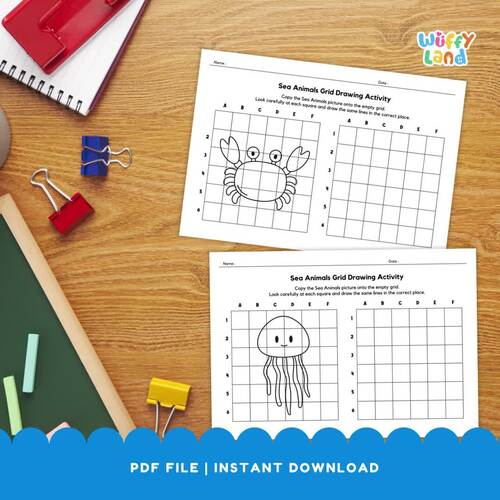 Sea Animals Grid Drawing | Ocean Art Activity & Fine Motor Skills by ...