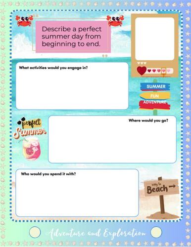 Kids Summer Writing Prompts, Writing Activities, Summer School Activity ...