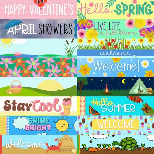 Seasonal spring and summer Google Classroom animated headers banners