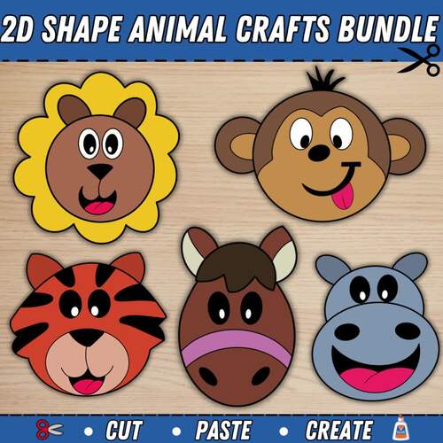 2D Shape Animal Crafts Bundle | Geometry & Cut-and-Paste Activities For ...