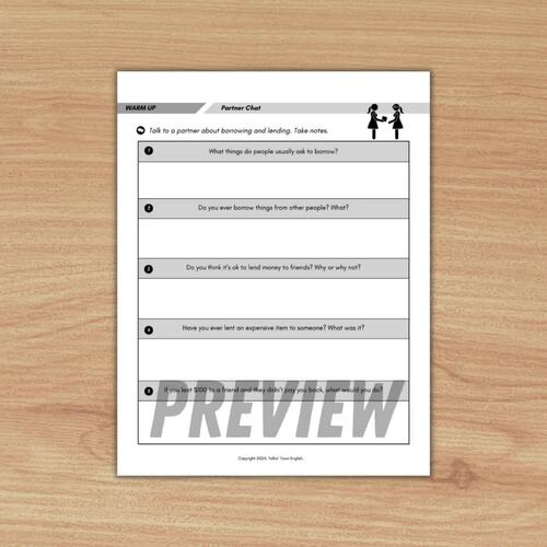 Borrow and Lend Role Play and Speaking Activities with Script and Audio ...