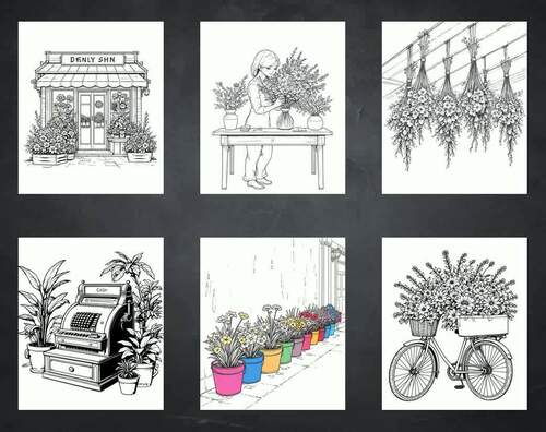 Floral Boutique Coloring Book - flowers stores by Colorful Creations Hub