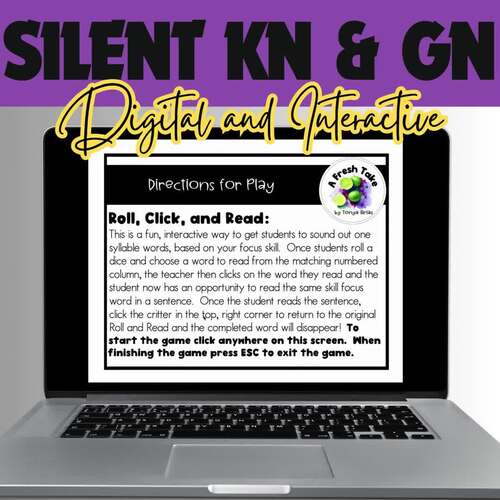 Roll & Read Silent KN & GN Consonant Words Sentences Digital Phonics Game