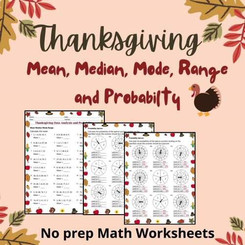 No Prep Thanksgiving mean, median, mode, range and Probabilities Math ...