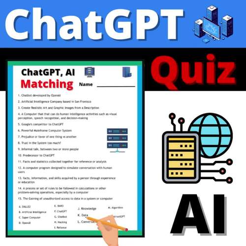 ChatGPT Artificial Intelligence Quiz Vocabulary Matching No Prep by DadsDesigns