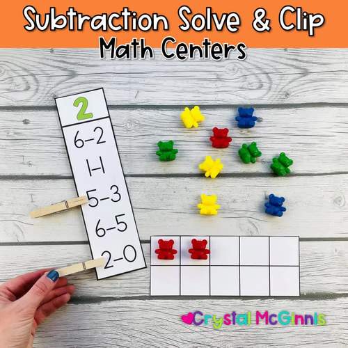 Subtraction Solve and Clip Math Center Activity (Subtraction from 10)