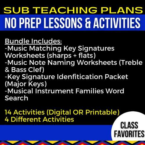 Sub Music Teacher Bundle → No Prep Activities & Worksheets (Digital ...