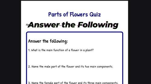 Parts of a Flower: Comprehensive Exercises on Structure and Function: NGSS