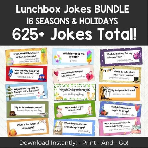 Lunch Box Jokes and Notes BUNDLE - Classroom Class Daily Jokes for Students