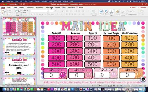 Main Idea Game Show | Reading Comprehension Review Game | ELA Test Prep