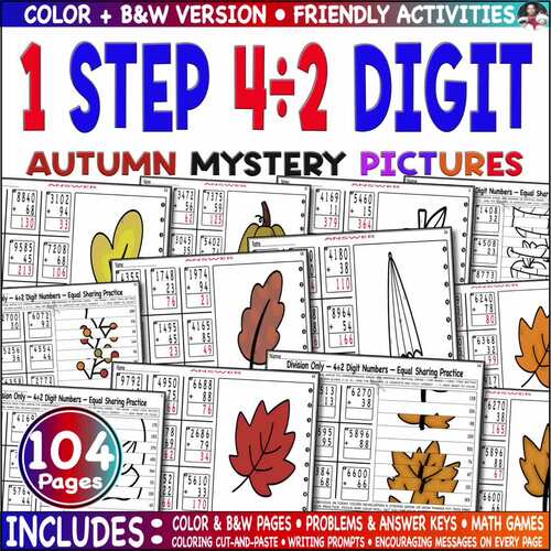 Fall Division Practice | Single Step 4÷2 Mystery Picture Math Game