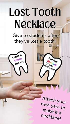 Lost Tooth Necklace, Printable, For School Nurses, Lost Tooth, Tooth Fairy