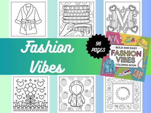 Fashion Vibes Coloring Book | 96 Large Print Designs Pages | Stress ...
