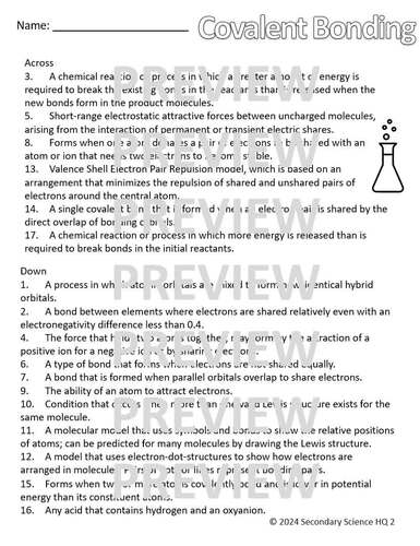 Covalent Bonding Vocabulary Puzzle and Word Search | Chemistry | TPT