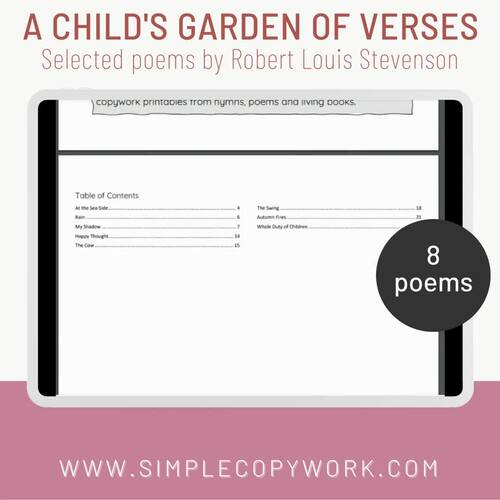 Robert Louis Stevenson Poems CURSIVE Copywork for Charlotte Mason ...