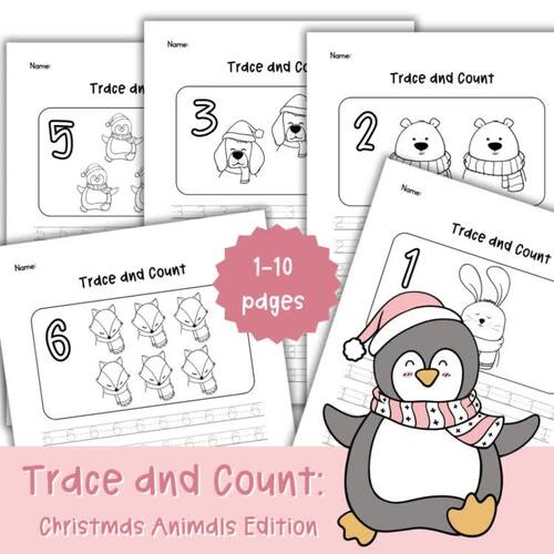 Trace and Count Christmas Animals Edition by Wannie's Classroom | TPT