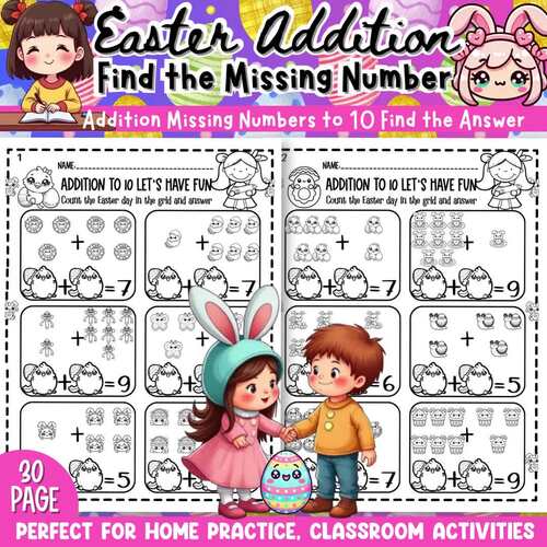 Math Addition within 10 Worksheets with Pictures (Easter Theme) Missing ...