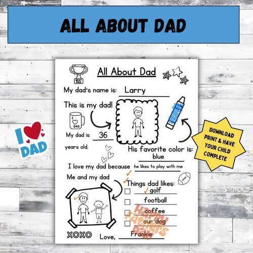 Fathers Day Printable | All About Dad | Fathers Day Questionnaire