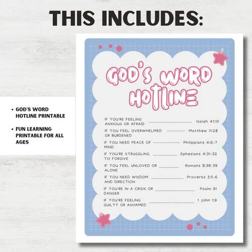 Bible Emergency Numbers – Printable Christian Wall Art or Card, Classroom