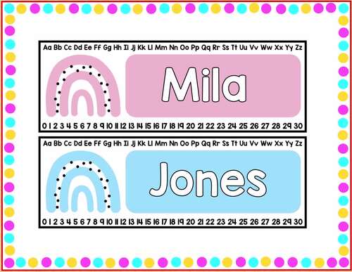 Rainbow Alphabets Student Desk Plates for Kindergarten, Grade 1 Desk Plate