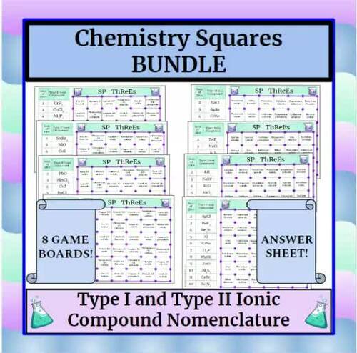 Chemistry Game (Squares) - BUNDLE - Type I and II Ionic Compound Naming ...