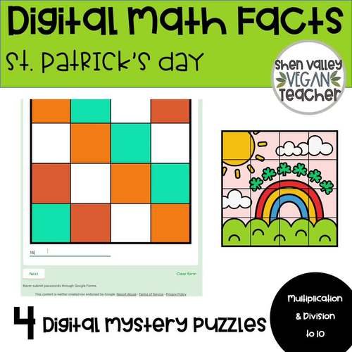 4 Mystery Puzzles Digital Math Facts ST. PATRICK'S DAY Multiplication ...
