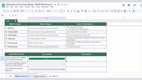 SMART Goal Setting Editable Template for Elementary School Students