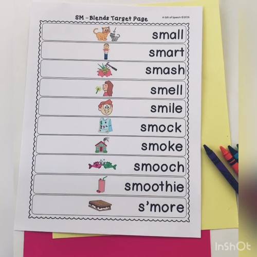 S-blends Articulation activity for cluster reduction speech therapy