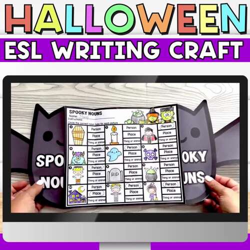Halloween Bat Nouns Craft-ESL Writing Craft Foldable, Grammar Nouns Sorting