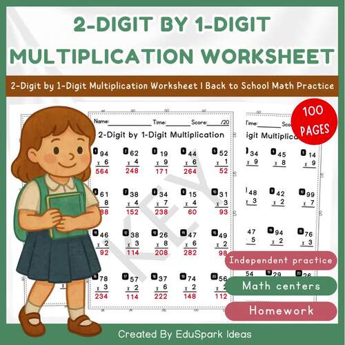 2-Digit by 1-Digit Multiplication Worksheet | Back to School Math ...