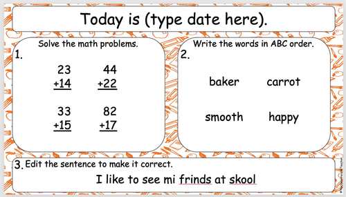 August Morning Work Slides for 3rd Grade | Addition, ABC Order ...