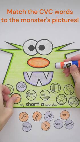 Short Vowel A Halloween Build-a-CVC-Monster Craft Bulletin Board Activity
