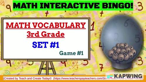 3rd Grade Math Vocabulary Game Activity Bingo SET #3 Digital Resource