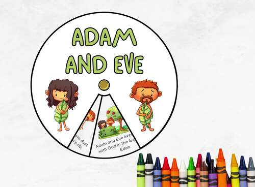 Adam and Eve, Bible Story Spinning Wheel, Sunday School Coloring Craft