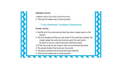 NYS Learning Standards-"I Can Statements" Vocabulary Sort and Match ...