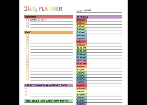 Daily Planner Printable PDF - Multi-Color by Mom Money Map | TPT