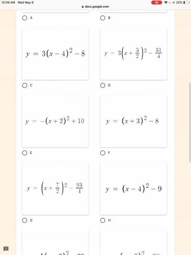 Writing Quadratics in Vertex Form Google Form Task Cards Activity Self ...