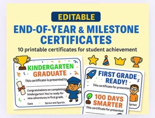 Editable Character, Academic & Behavior Awards: End-of-Year & Milestone