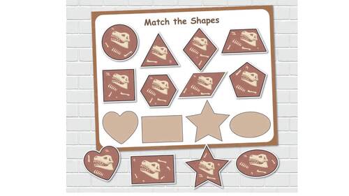 Dinosaur Fossils 2D Shapes Matching Activity, Toddler Busy Book Pages