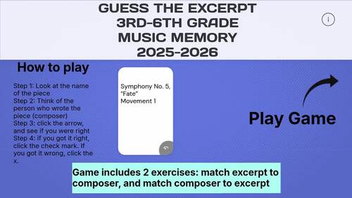 Flip The Card/Guess the Excerpt- Music Memory (2025-2026) 3rd-6th Grade ...