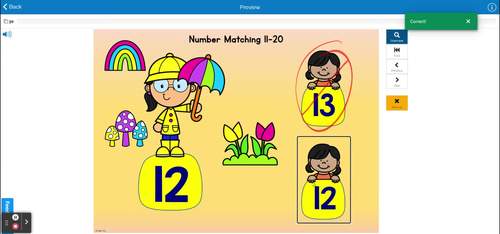 Happy Spring Number Recognition 11 to 20 Preschool Boom Cards - Girls