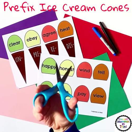 Prefix Sorting Activity - un- pre- re- dis - Ice Cream Prefixes ...